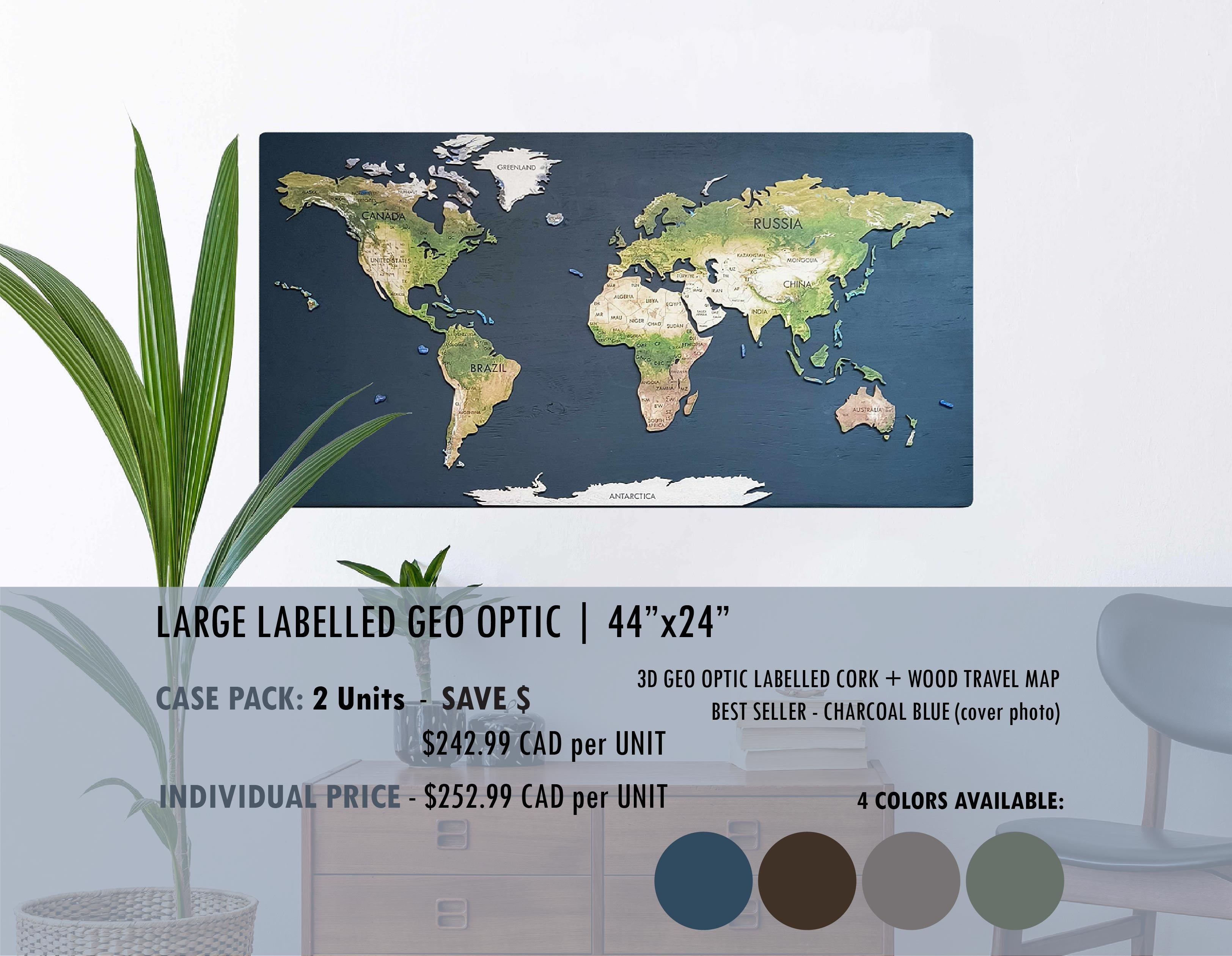 Geo Optic Labelled Push Pin Map | 44 x 24 – Wanderlust Maps